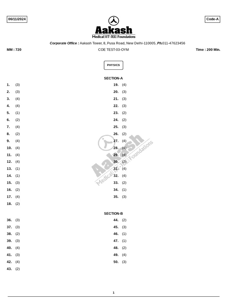 COE TEST-03-OYM - Answer Key | PDF | Immune System | Medical Specialties