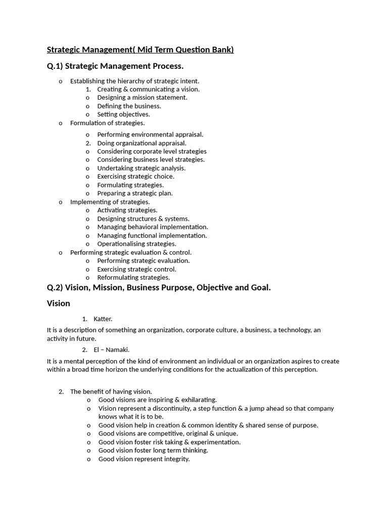 Strategic Management Question Bank | PDF | Competitive Advantage ...