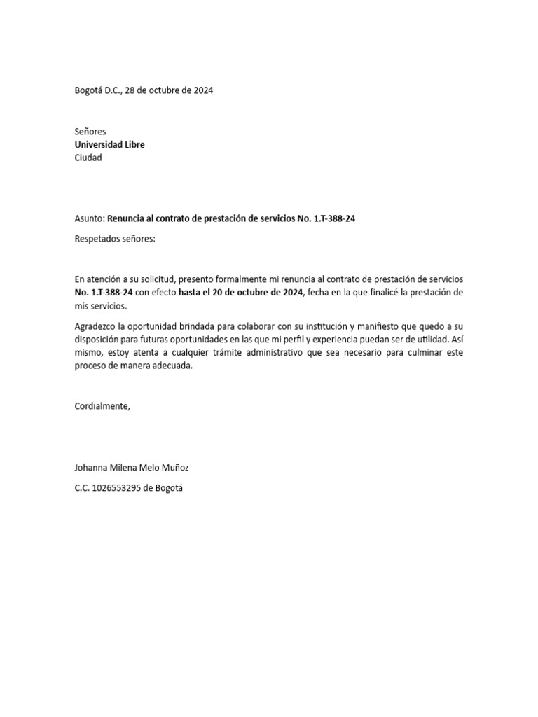 Renuncia Milena Melo | PDF