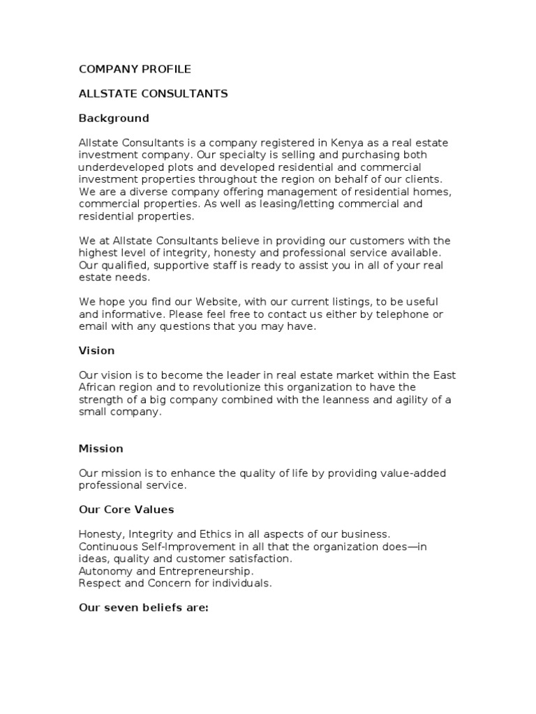 Company Profile Allstate Consultants Background | PDF | Renting ...