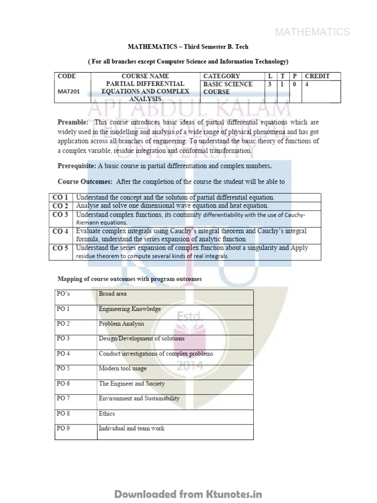 B.Tech Math: PDE & Complex Analysis | PDF | Complex Analysis | Mathematical Analysis