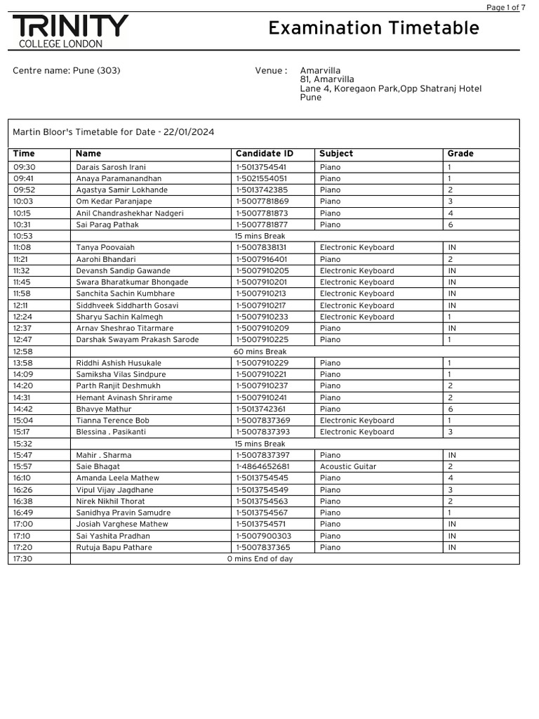 Timetable Report - Final | PDF | Chordophones | European Musical Instruments