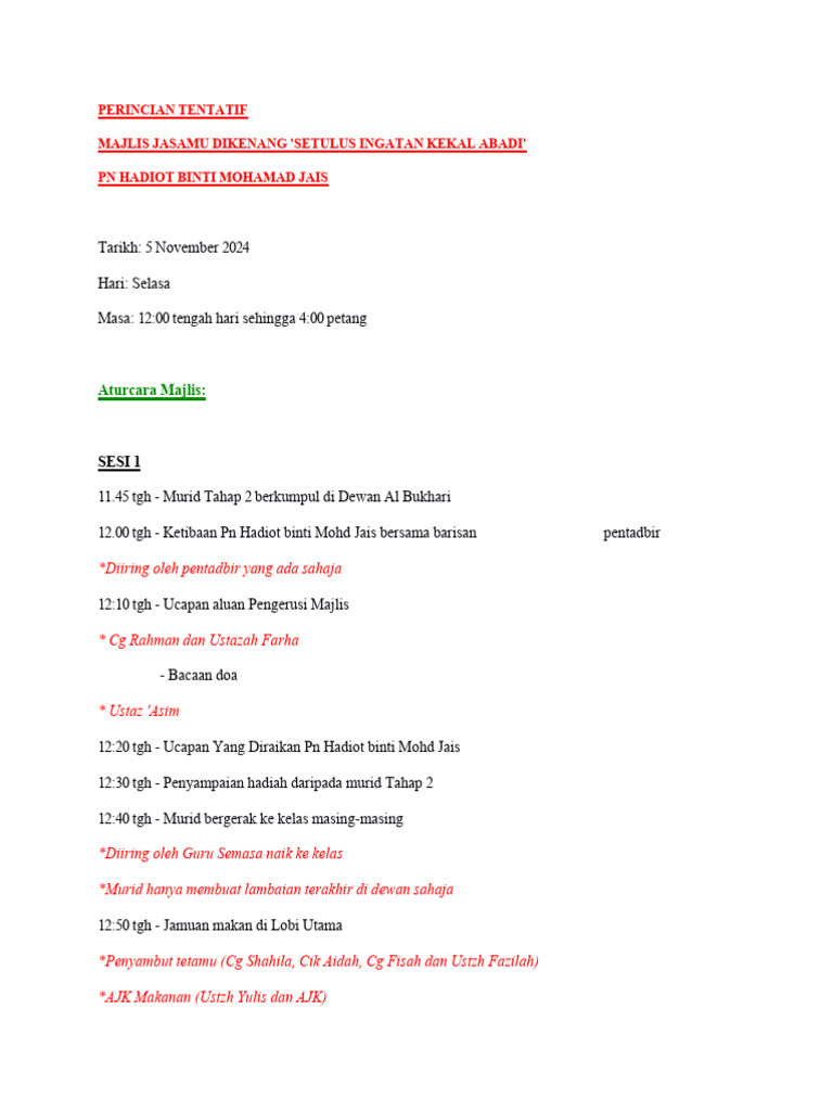 Perincian Majlis Persaraan | PDF