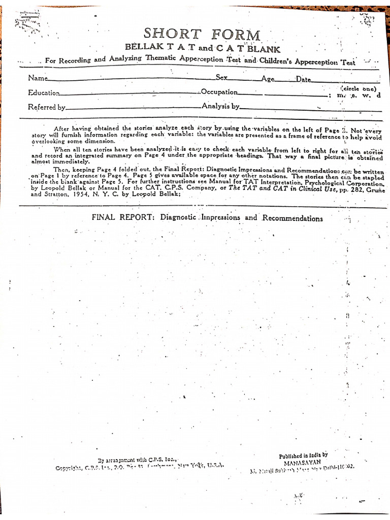 TAT Record Form | PDF