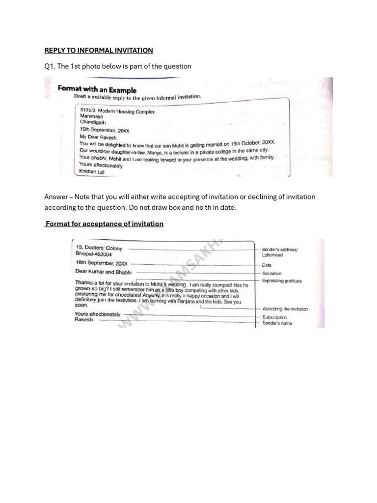 Reply To Invitation Class 12 | PDF