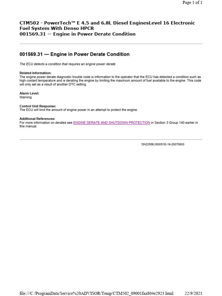 001569.31 - Engine in Power Derate Condition | PDF