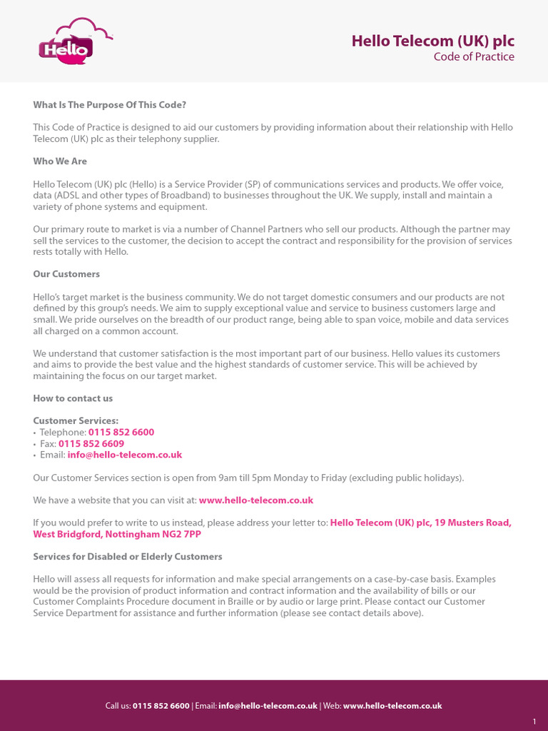 Hello-Telecom Code of Practice | PDF | Payments | Contractual Term