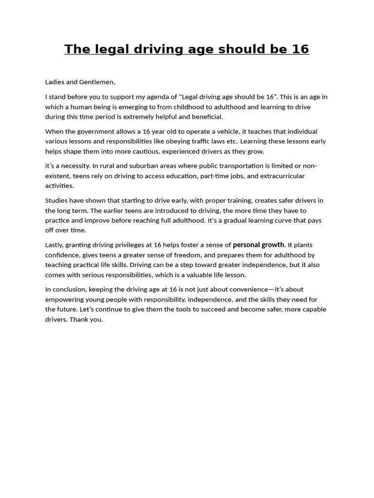 The Legal Driving Age Should Be 16 | PDF | Wellness | Lifestyle
