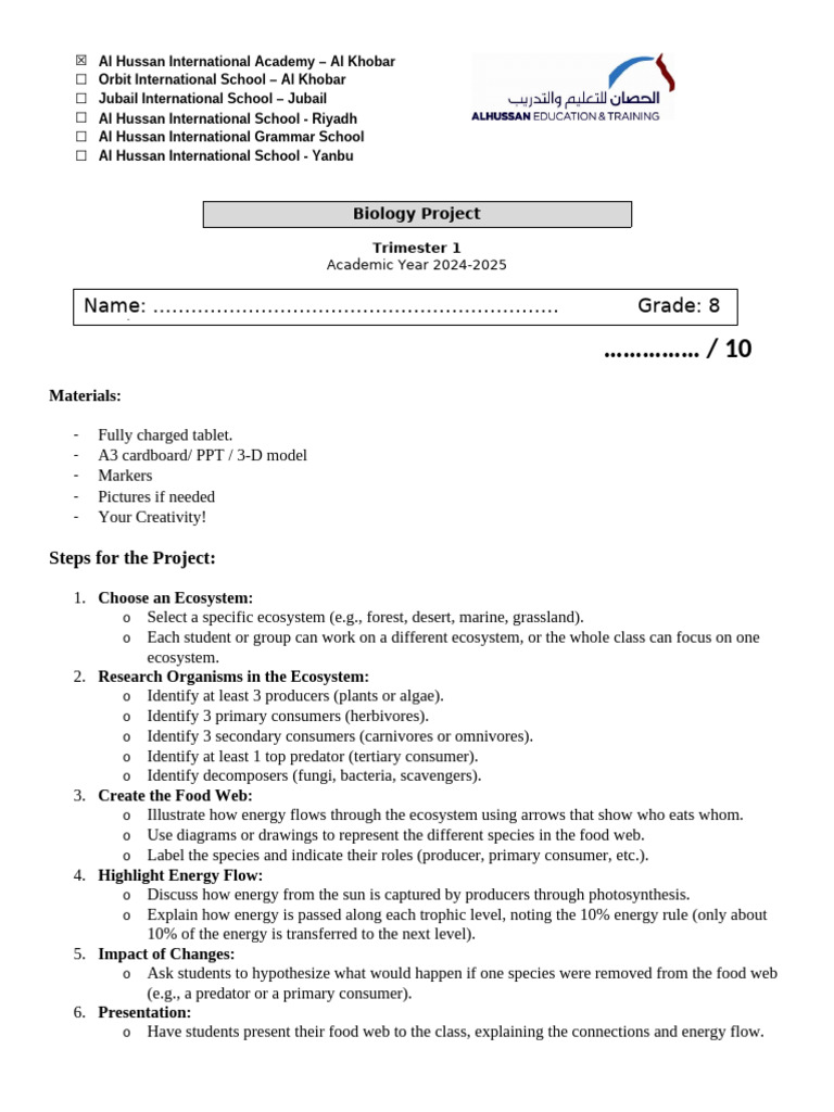 Food Web Project | PDF | Food Web | Ecosystem