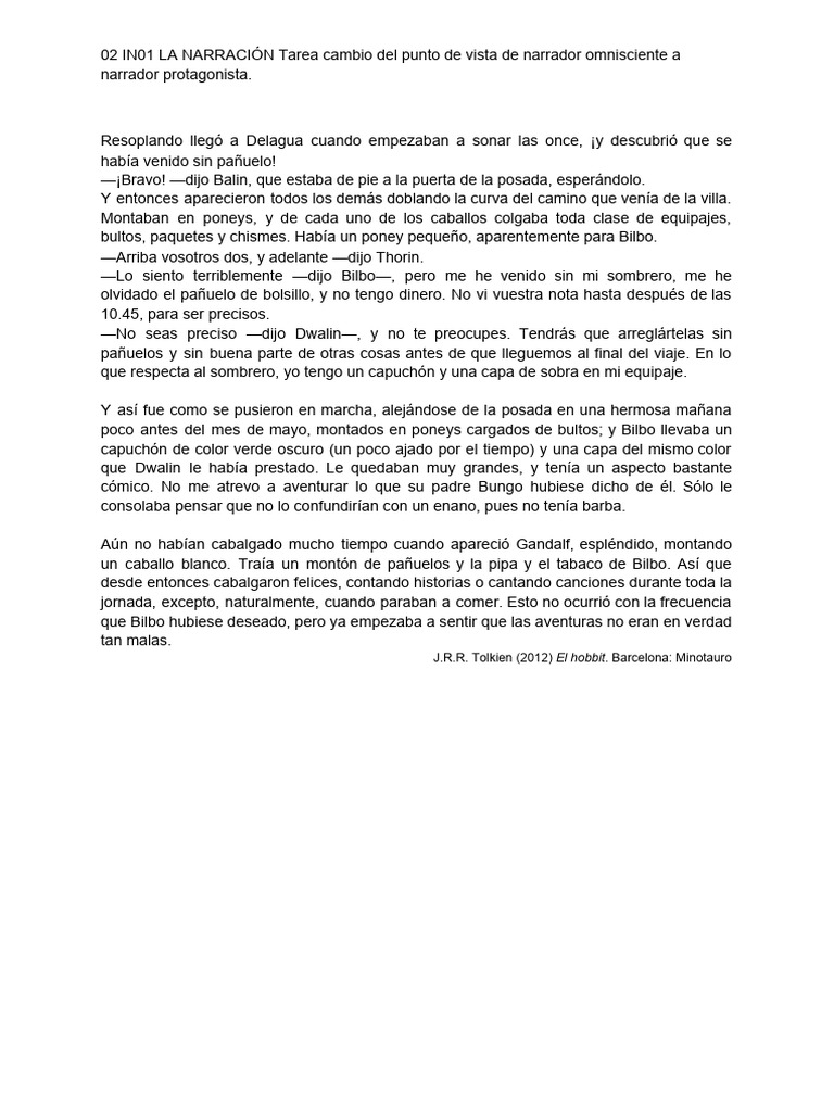 CAS-ESO2-IN01-LE-NARRACIÓN Cambio Punto de Vista Narrador | PDF