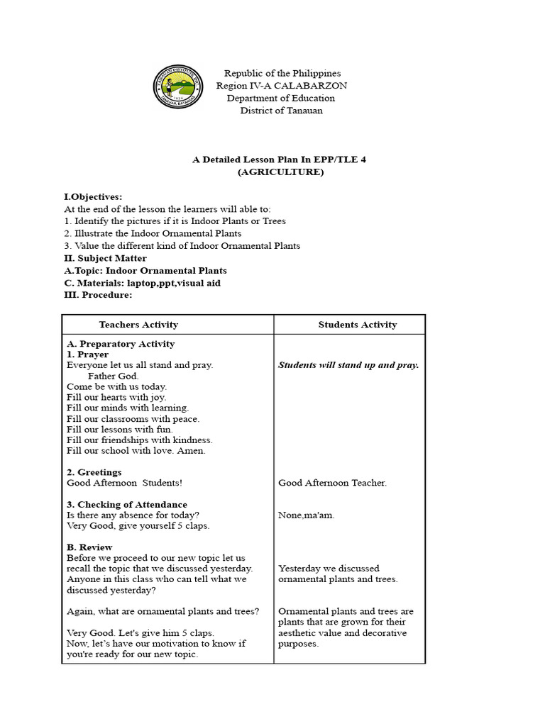 Epp Lesson Plan | PDF | Houseplant | Ficus