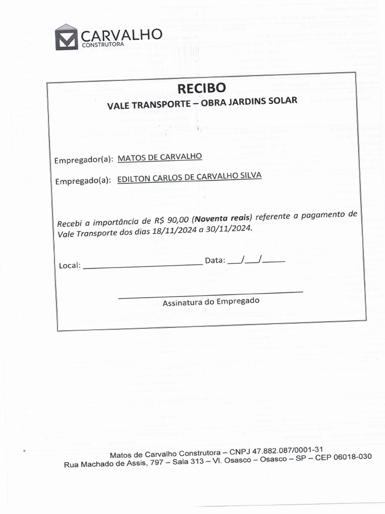 Recibo de Vale Transporte | PDF