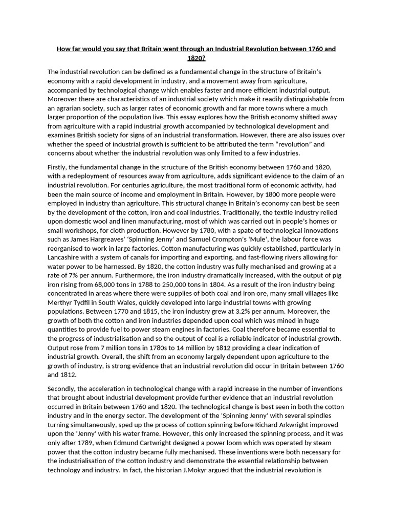 Britain's Industrial Revolution (1760-1820) | PDF | Industrial ...