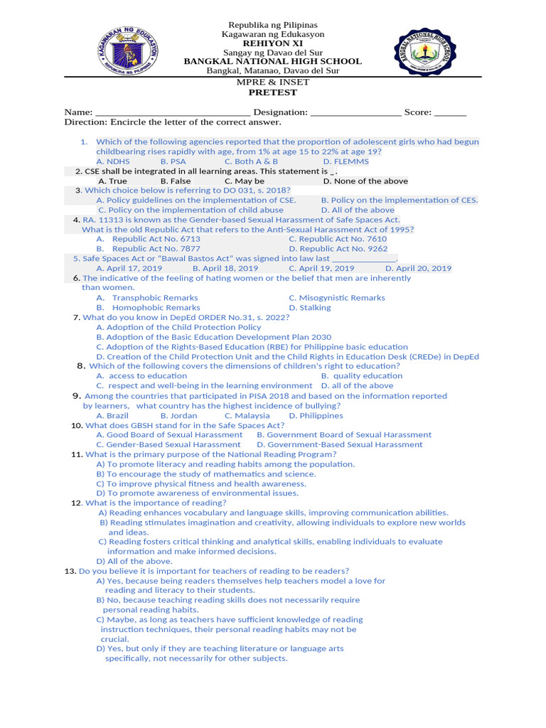 Pretest & Post Test | PDF | Learning | Cognition