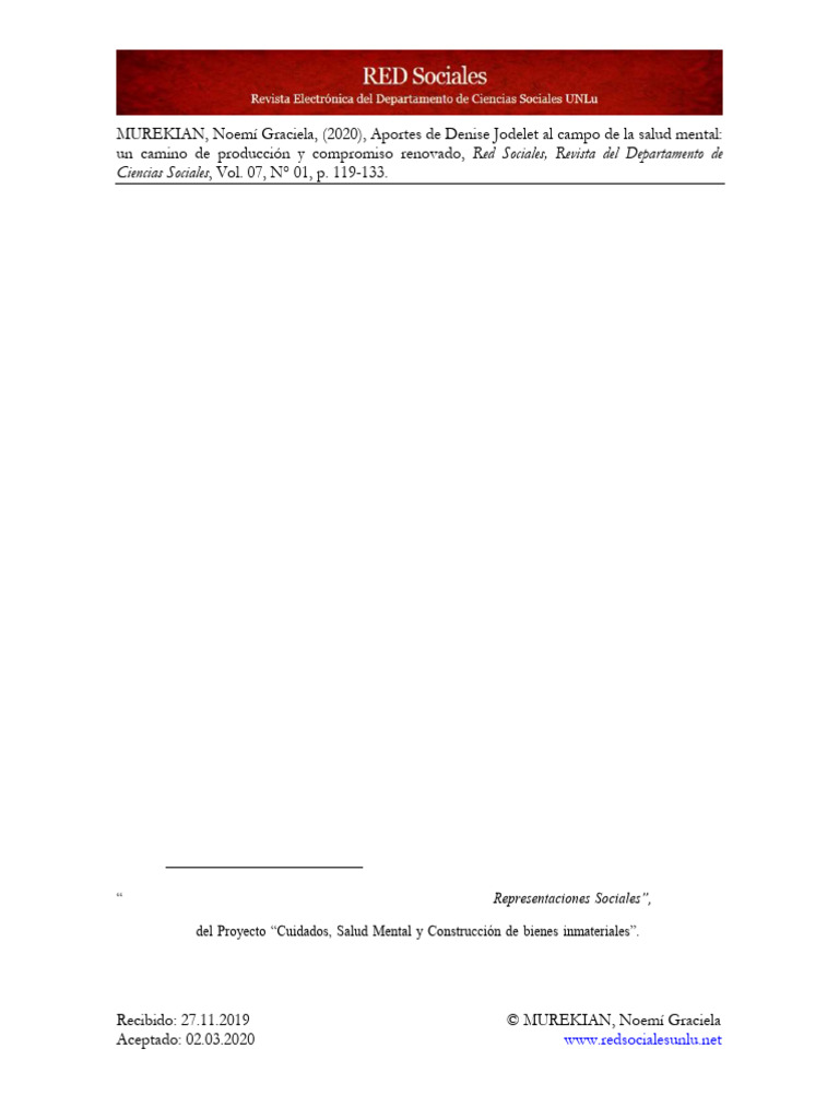 Aportes de Denise Jodelet Al Campo de La Salud Mental. Un Camino de ...