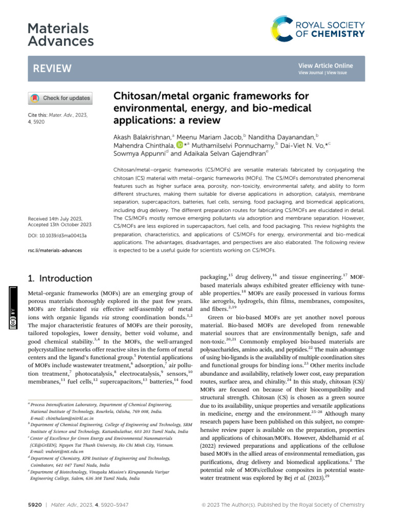 Chitosan/MOFs for Science Applications | PDF | Physical Sciences | Materials