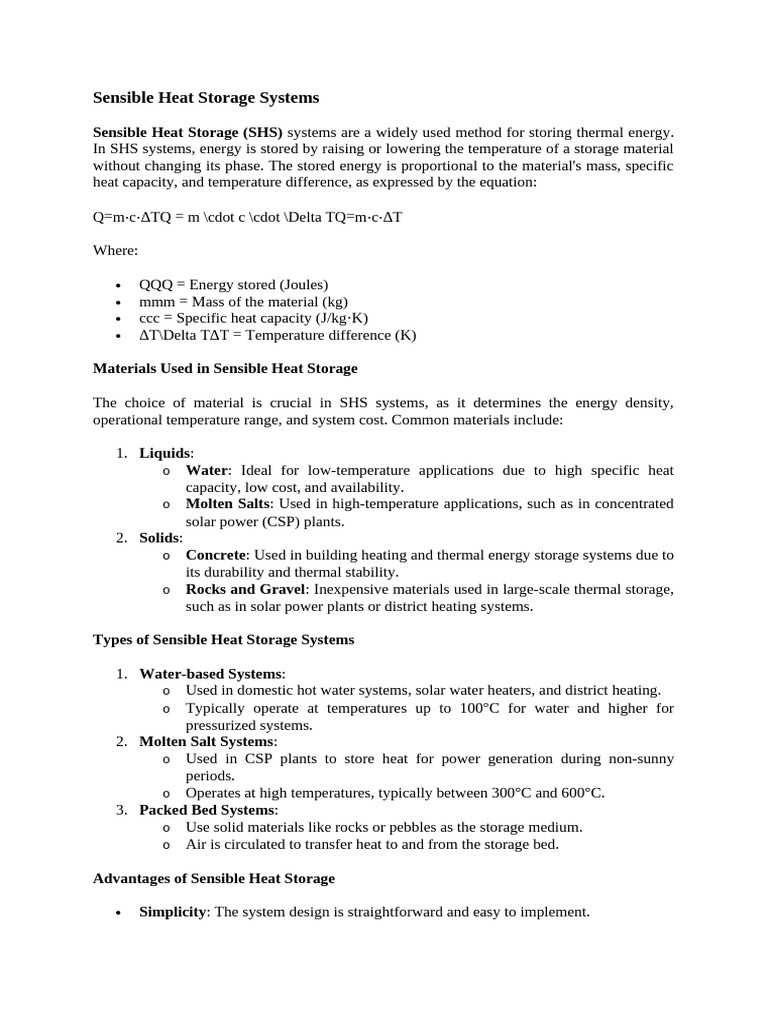 Sensible Heat Storage Systems | PDF | Energy Storage | Continuum Mechanics