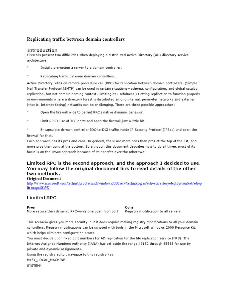 Replicating Traffic Between Domain Controllers Pdf Port Computer Networking Active Directory
