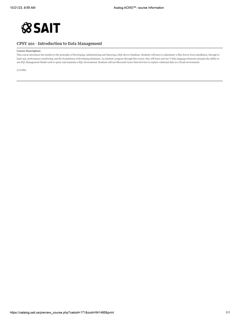 CPSY 201 - Introduction To Data Management | PDF