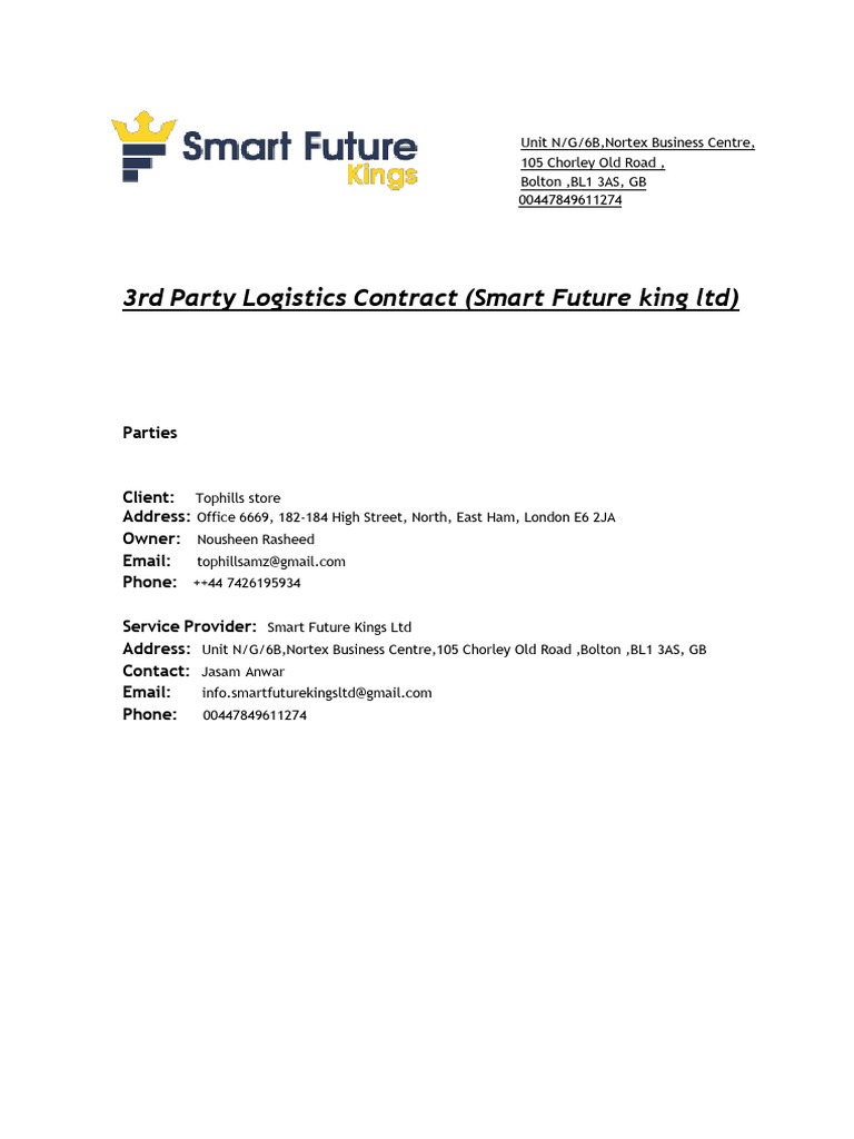 Third Party Logistics Contract Template | PDF | Breach Of Contract | Cargo