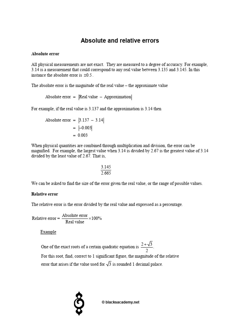 Absolute and Relative Errors | PDF