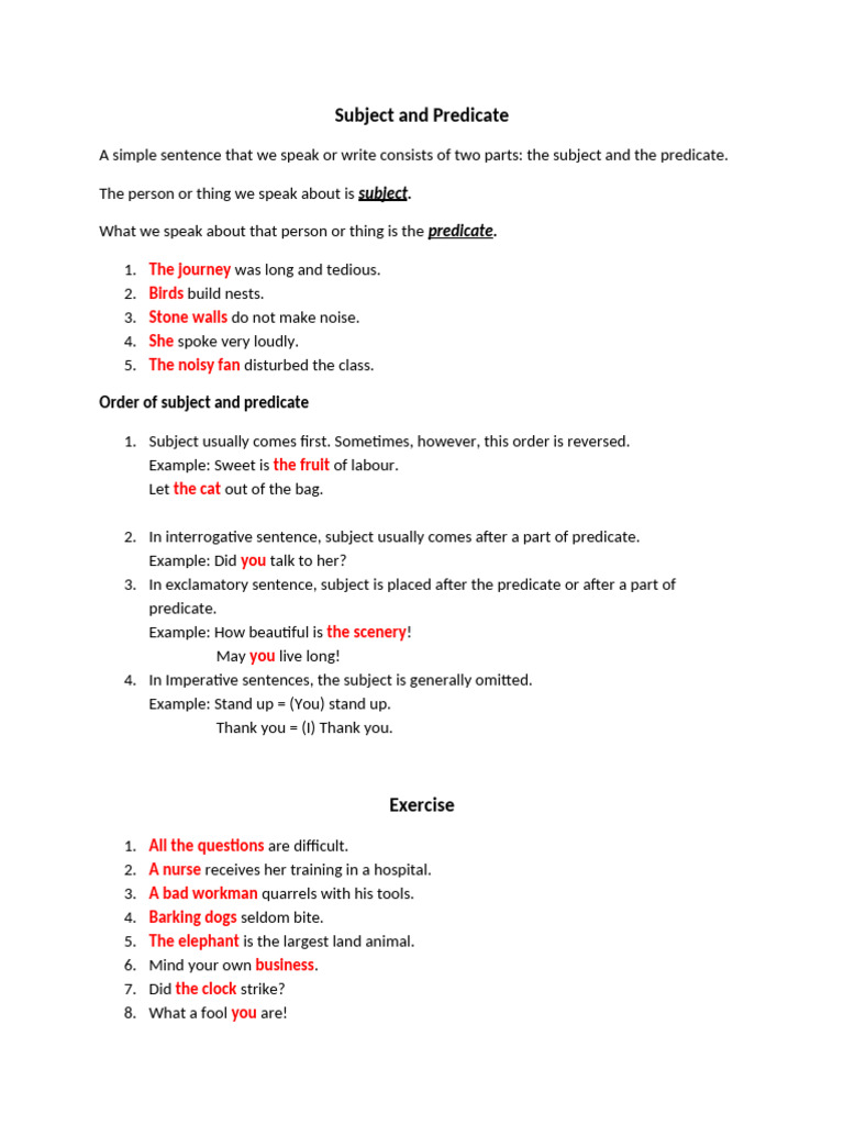 Subject and Predicate | PDF | Language Arts & Discipline