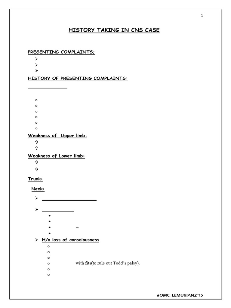 MED-CENTRAL NERVOUS SYSTEM Case Profoma. | PDF | Anatomical Terms Of ...