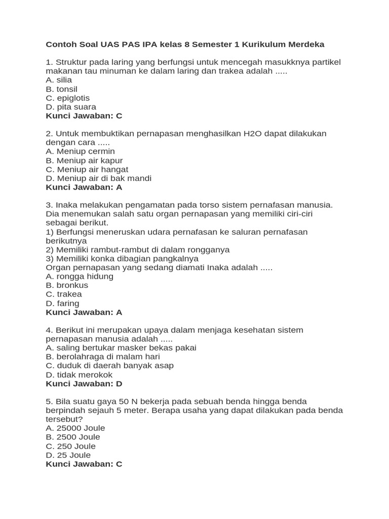 Contoh Soal UAS PAS IPA Kelas 8 Semester 1 Kurikulum Merdeka Zigha | PDF | Kajian Bahasa Asing ...