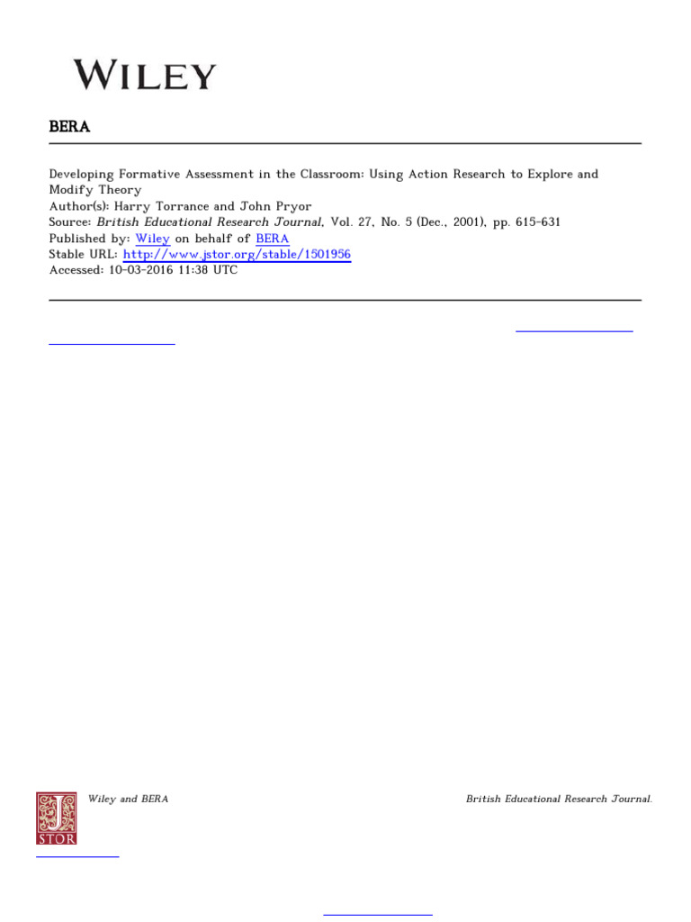 Developing Formative Assessment in The Classroom Using Action | PDF ...