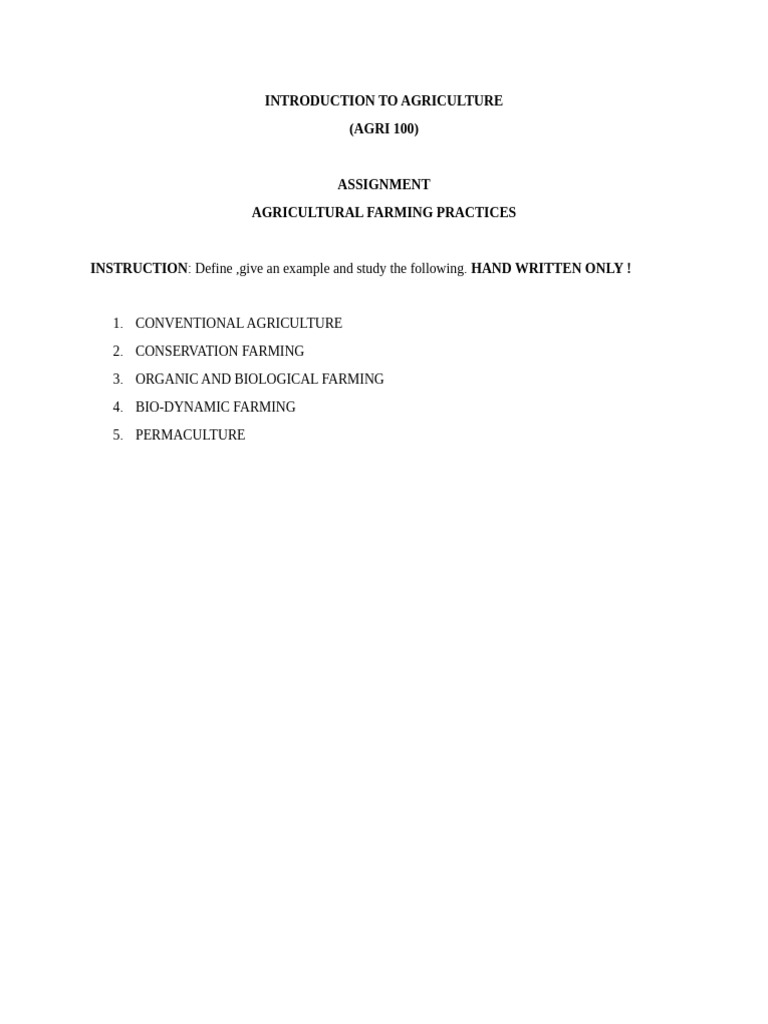 Introduction To Agriculture Assignment Farming System | PDF