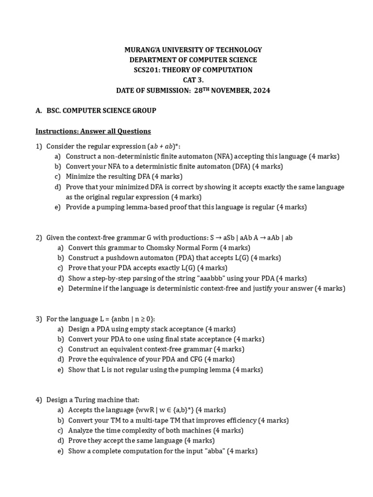 Theory of Computation Exam Questions | PDF | Models Of Computation ...