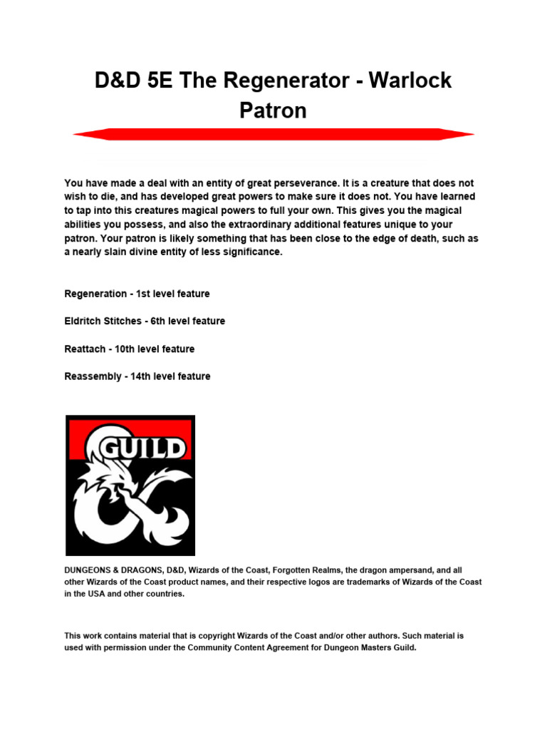 D&D 5E The Regenerator - Warlock Patron | PDF | Dungeons & Dragons ...