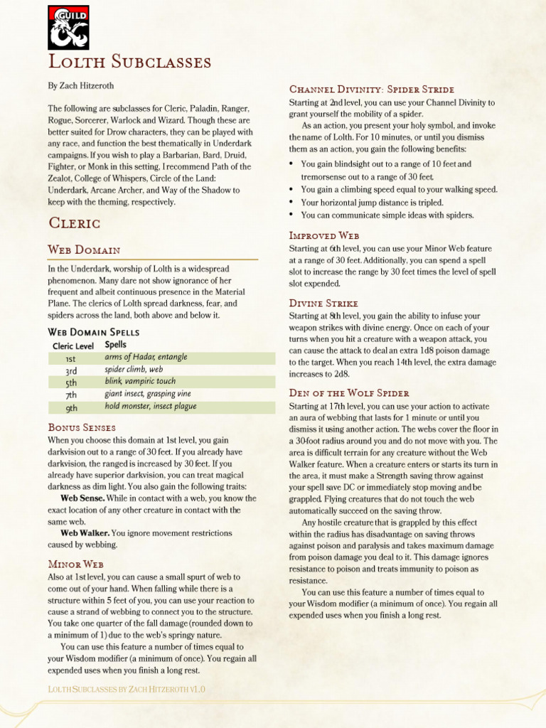 Lolth Subclasses | PDF