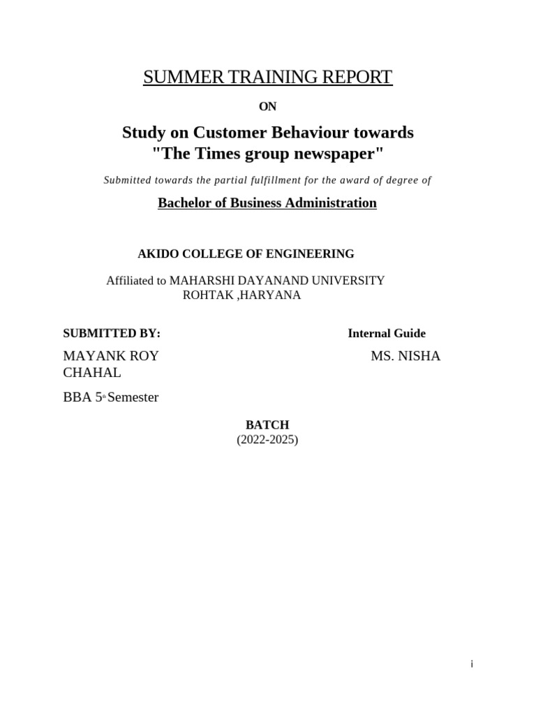 SUMMER TRAINING REPORT Gargee | PDF | Newspapers | Editing