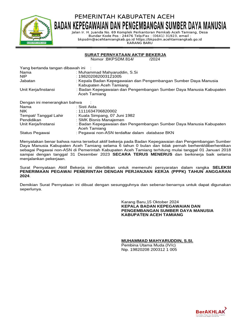 Kop Pernyataan Aktif Uci Siti Aida | PDF