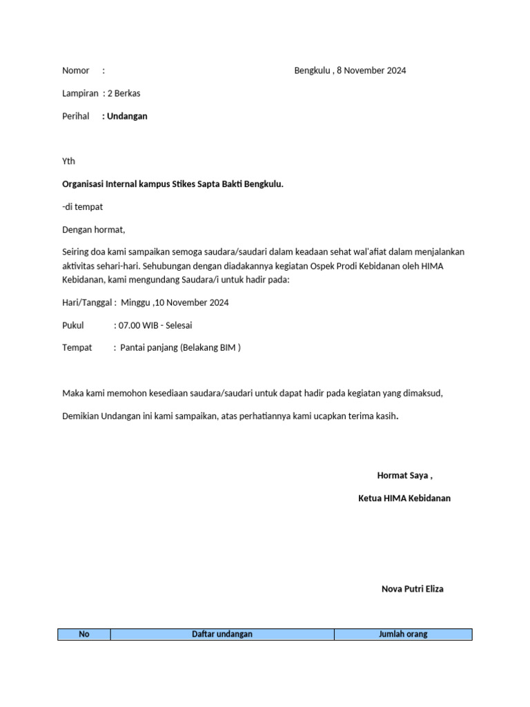 SRT Undangan Ospek Prodi Keb-1 | PDF