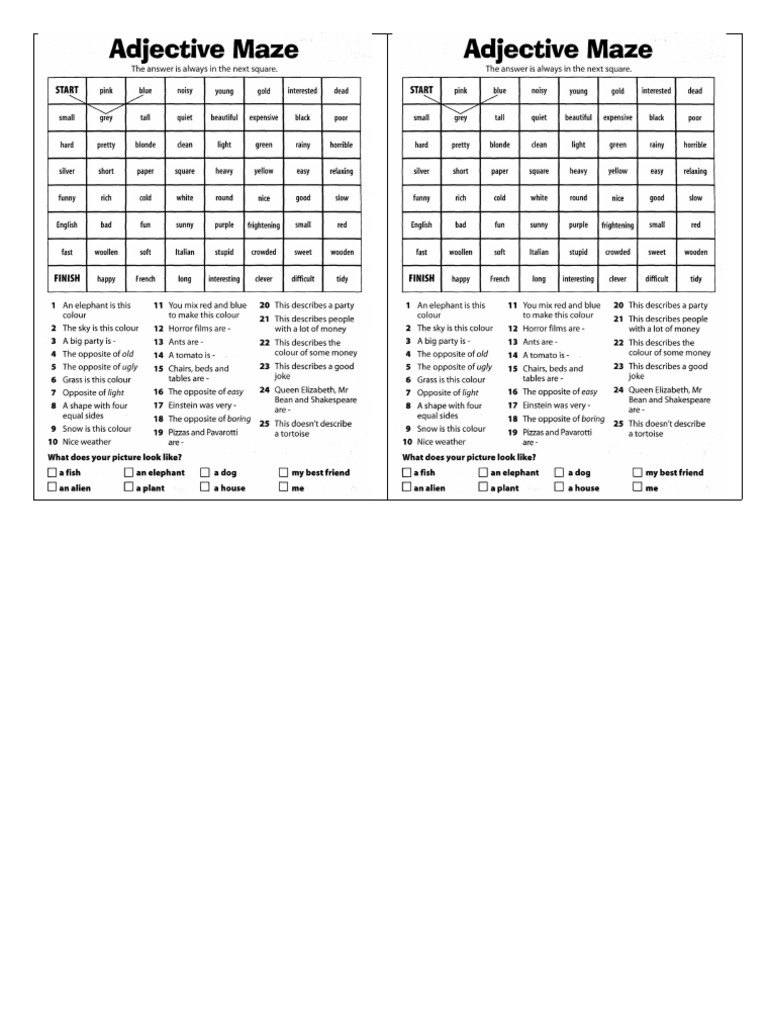 Adjective Maze | PDF