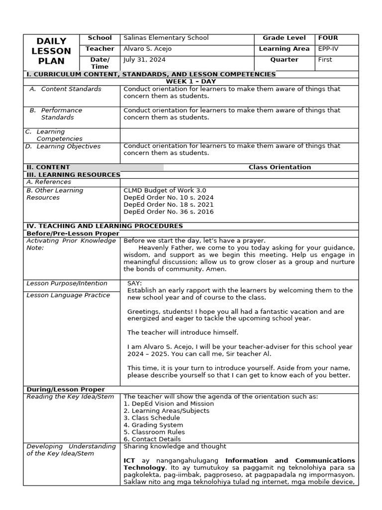 Orientation Dlp 1 5 | PDF | Educational Assessment | Learning