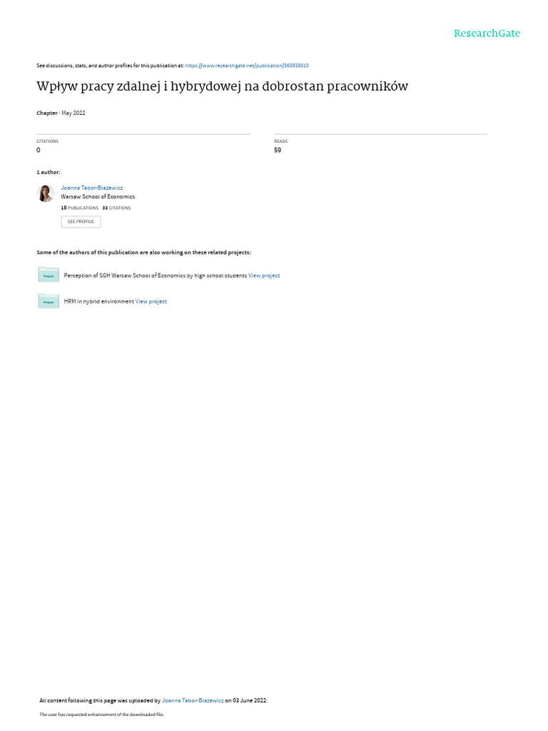 J.Tabor-Blazewicz Wplyw Pracy Zdalnej Na Dobrostan 2022 | PDF