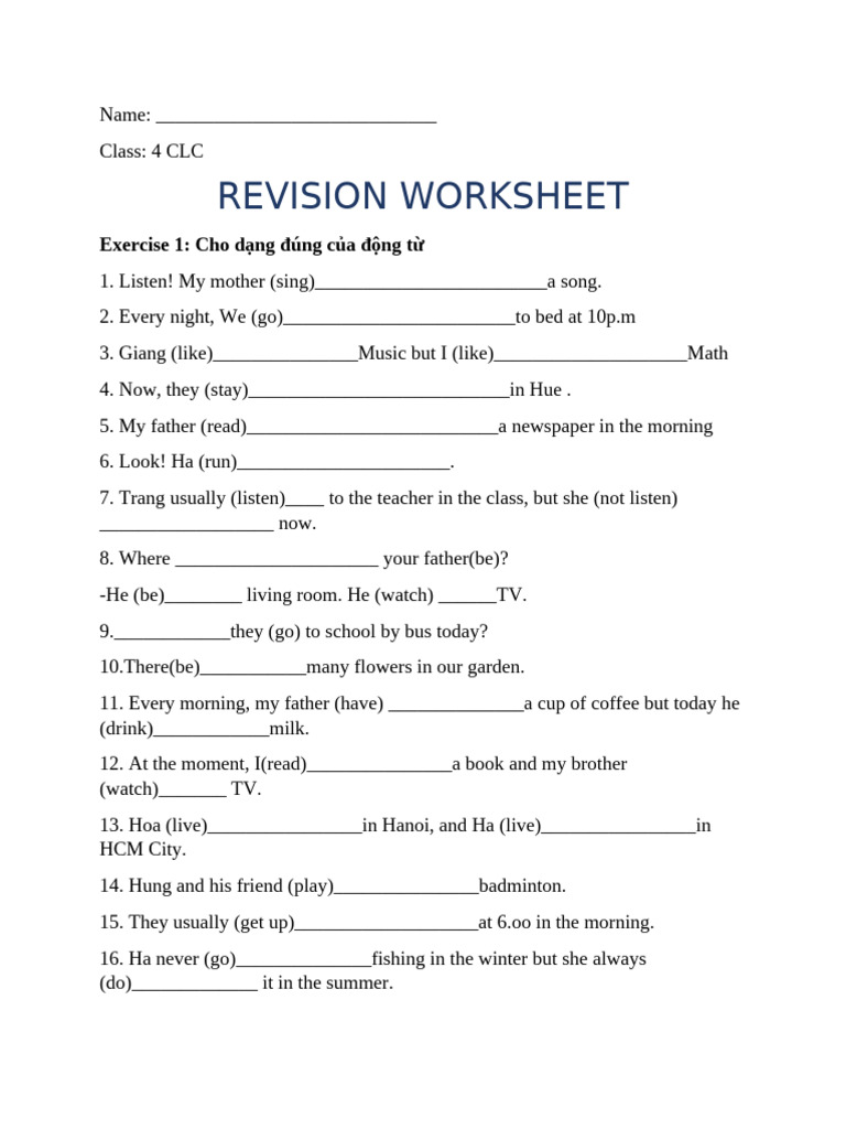 English Grammar Revision Worksheet | PDF | Workweek And Weekend