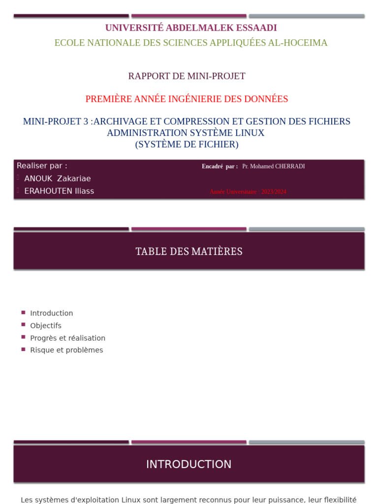 Mini-Projet 3 (1) .PPTX (Lecture Seule) (1) .PPTX (Lecture Seule) | PDF | Linux | Compression de ...