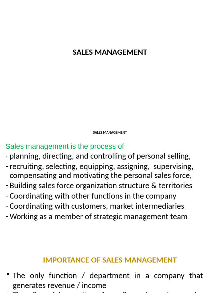 Introduction of Sales Management | PDF | Career & Growth