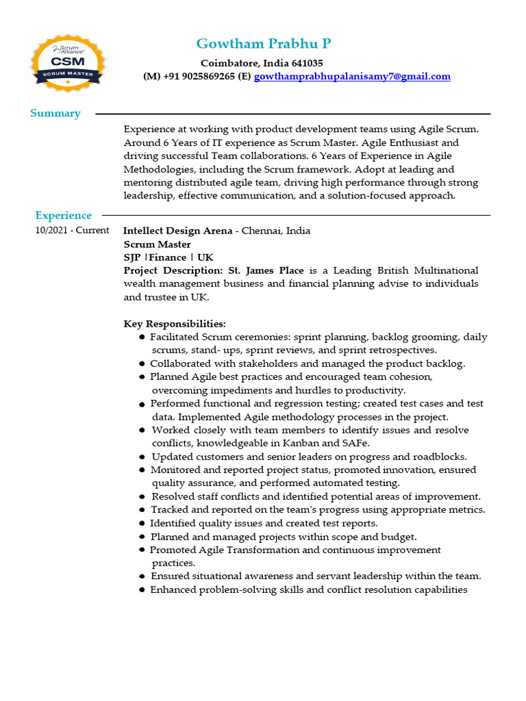 Gowtham CSM Scrum Master 1731558182758 | PDF | Scrum (Software Development) | Agile Software ...