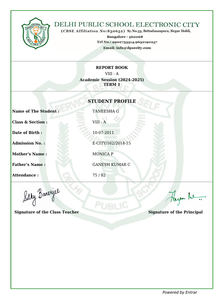 Student Profile: Report Book Academic Session (2024-2025) Term 1 | PDF