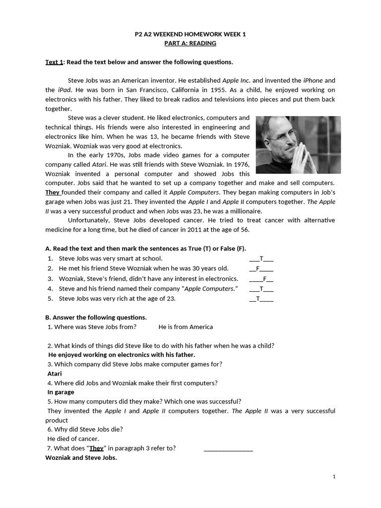 P2 A2 Weekend Homework Week 1 | PDF | Steve Jobs | Apple Inc.