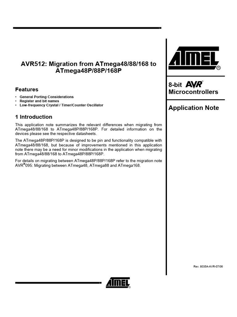 Atmel AVR 512 Migration From ATmega48 88 168 To ATmega48P 88P 168P Doc8035 | PDF | Computer ...
