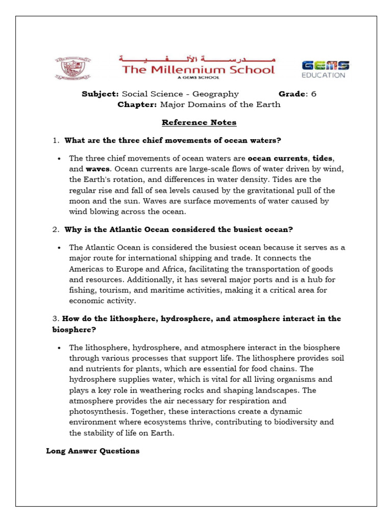 Reference Notes Major Domains of the Earth | PDF | Atmosphere Of Earth ...