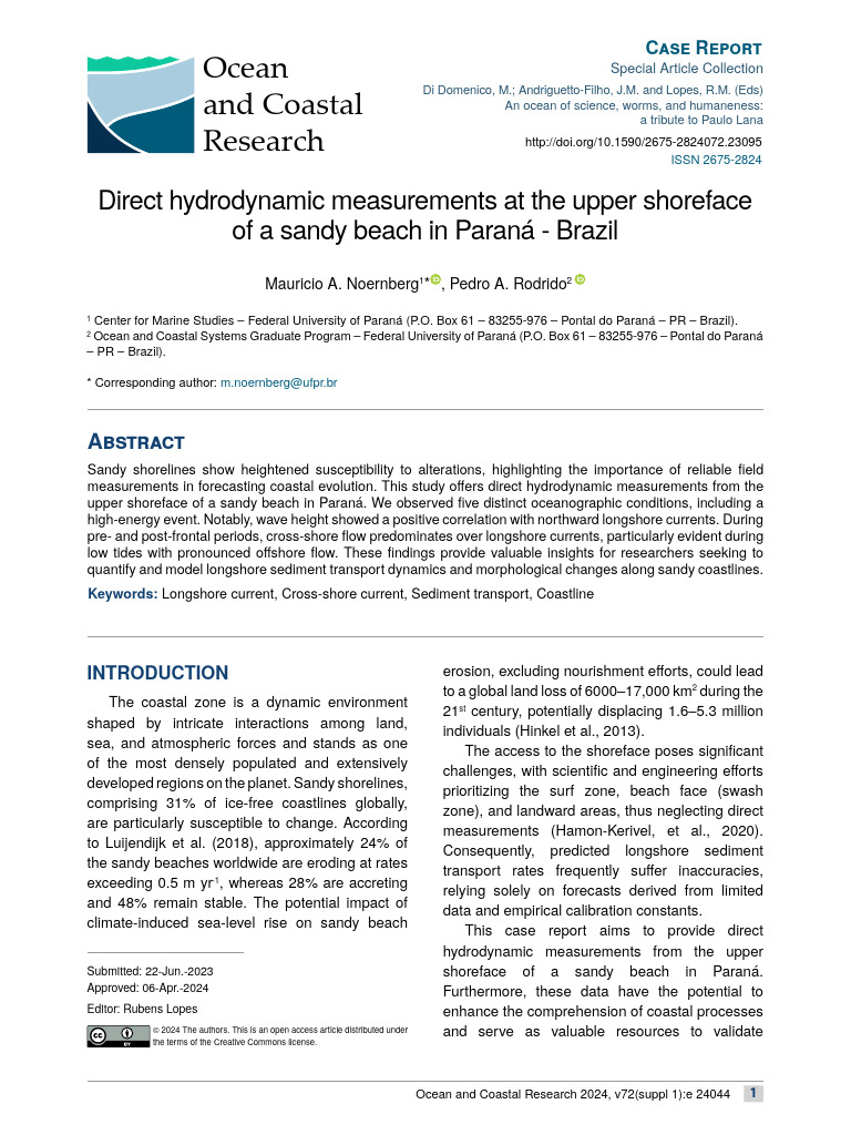 Direct Hydrodynamic Measurements at The Upper Shoreface of A Sandy ...