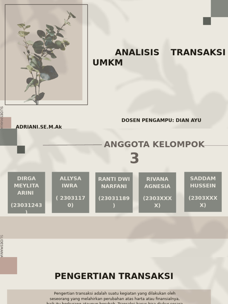 Analisa Transaksi UMKM | PDF | Bisnis | Pengelolaan Keuangan & Uang