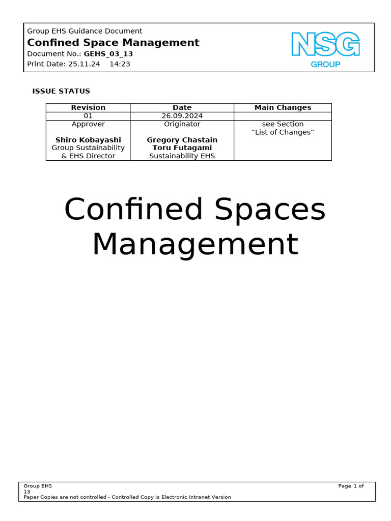 GEHS - 03 - 13 - Confined Space Management | PDF | Safety | Occupational Safety And Health